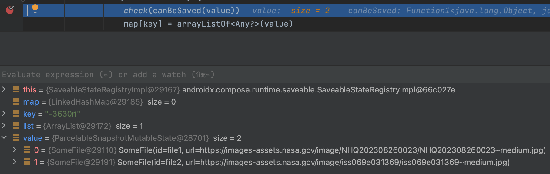 trying to save a set of serializable items across config cha kotlinlang #compose